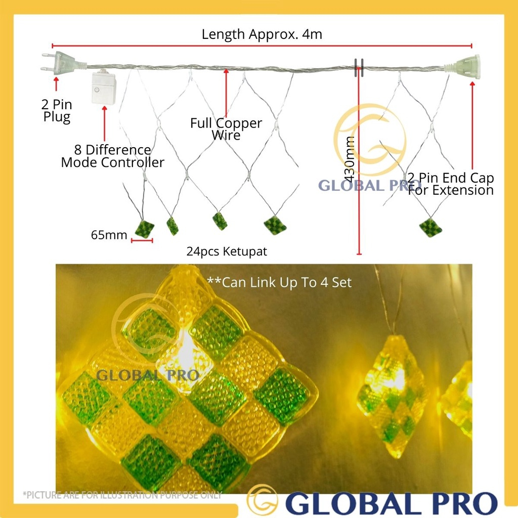 RAINDROP LIGHT 96L Crystal 3D Ketupat Fairy Light Plug Lampu Raya Lampu ...