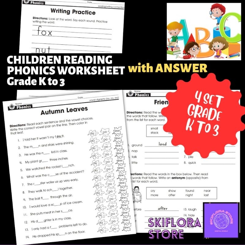 [SS218] Children Reading Phonics Worksheet with Answer Kindergarten to ...