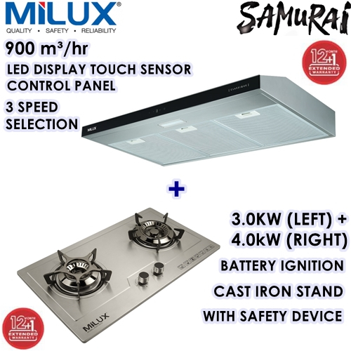 (COMBO PACK) MILUX SLIM HOOD 900 m³/hr MHSS750T + MILUX 2 BURNER COOKER ...