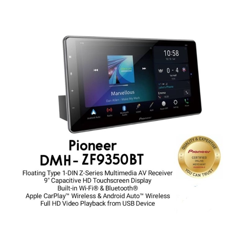 PIONEER DMH-ZF9350BT - 9"INCH HD CAPACITIVE "FLOATING" TOUCH-SCREEN ...