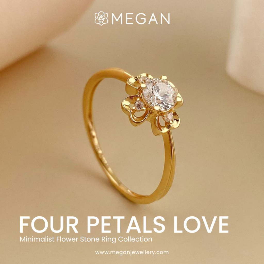 Megan Jewellery Minimalist Flower Stone Ring Collection Emas 916 ...
