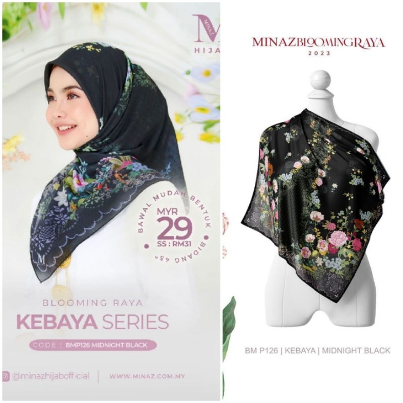 Minaz hijab blooming raya 2023(tudung bawal)Aur Black- tudung raya ...