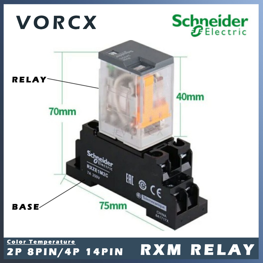 Schneider RXM (2P 8Pin/4P 14Pin) Miniature Relay 24VDC 230VAC & Base | Shopee Malaysia