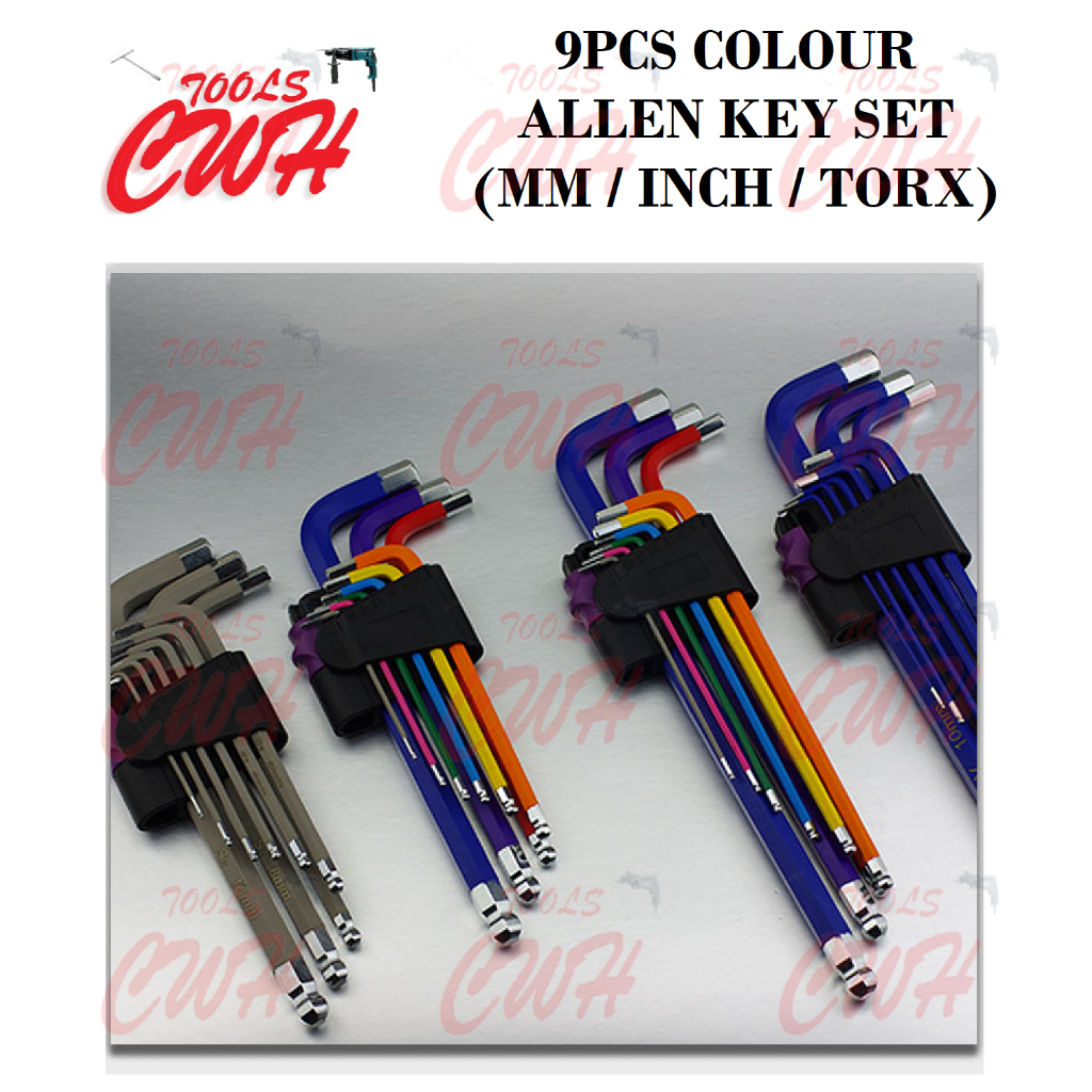 PRC 9PCS COLOR COLOUR MM INCH HEX TORX STAR BALL POINT ALLEN KEY SET ...