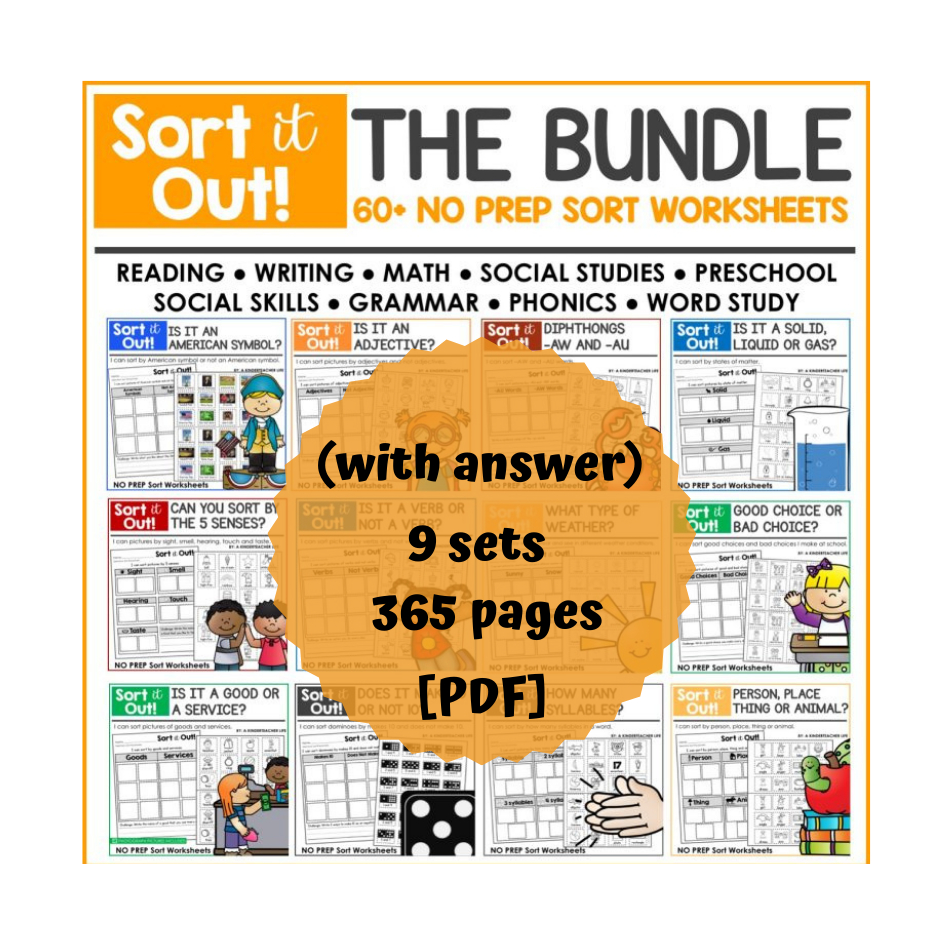 A115 - [PDF] Sort it Out Worksheet Bundle (with answer) 9 sets 365 ...