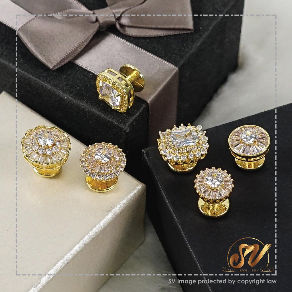 Set Butang Baju Melayu 5 Pcs Exclusive Nikah Batu Zircon Malay Button ...