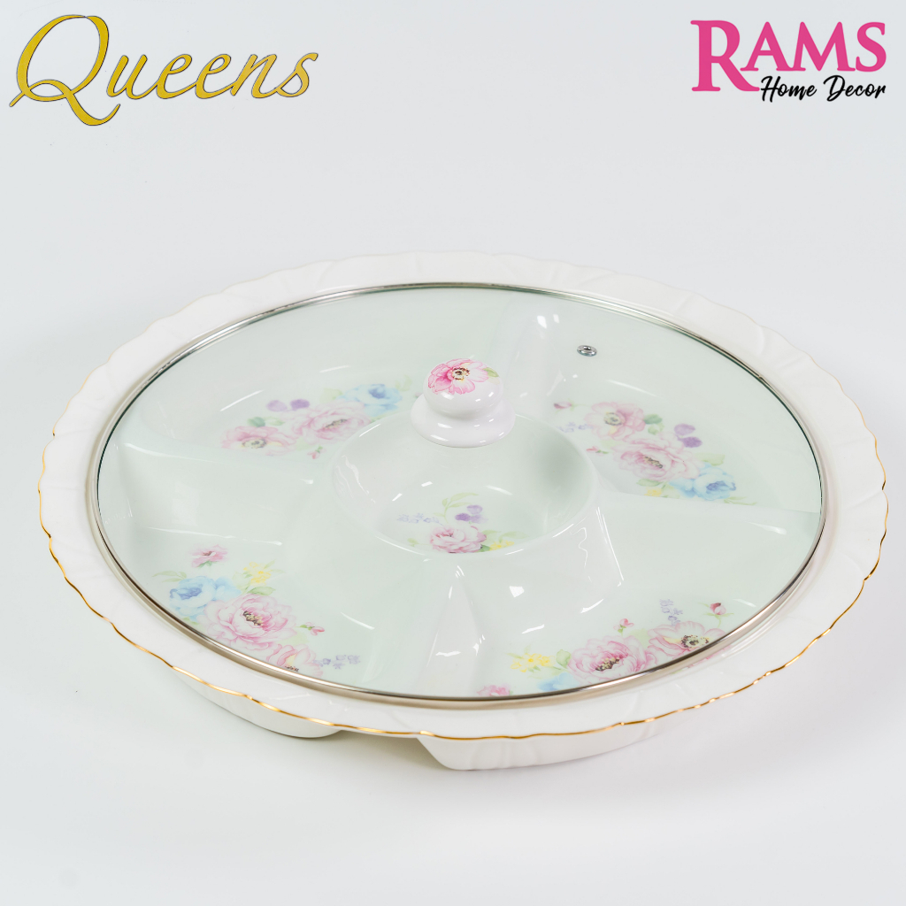 Queens 39CM Premium Porcelain Serving Dish with Glass Cover / Food ...
