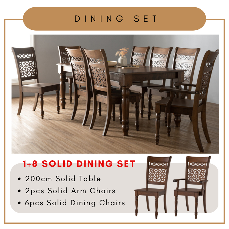 Alora Furniture- RISTA 1+8 Full Solid Wood Dining Set / Meja Makan ...