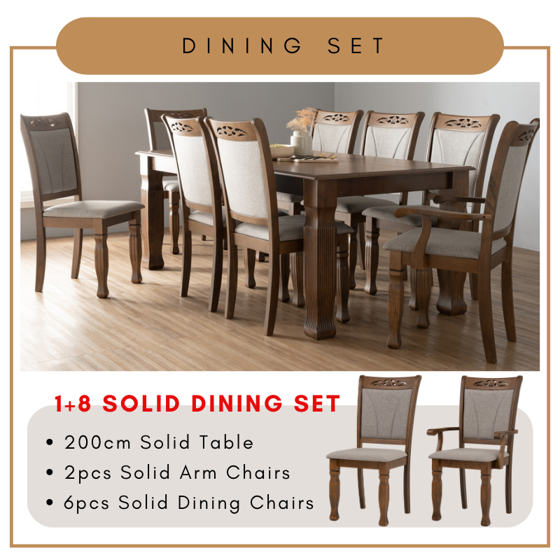 Alora Furniture - TEGUS 1+8 Solid Wood Dining Set / Meja Makan / Kerusi Makan / Dining Table ...