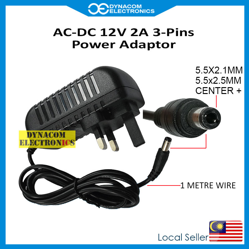 DC12V 2A 3-Pins AC-DC Power Adapter CCTV Adapter Wireless Microphone Adapter [12V 2A 3-Pin ...