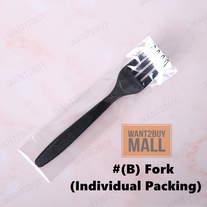 🇲🇾 🏆 3 in 1 Premium Individual Pack Black Spoon Fork Tissue Disposable ...