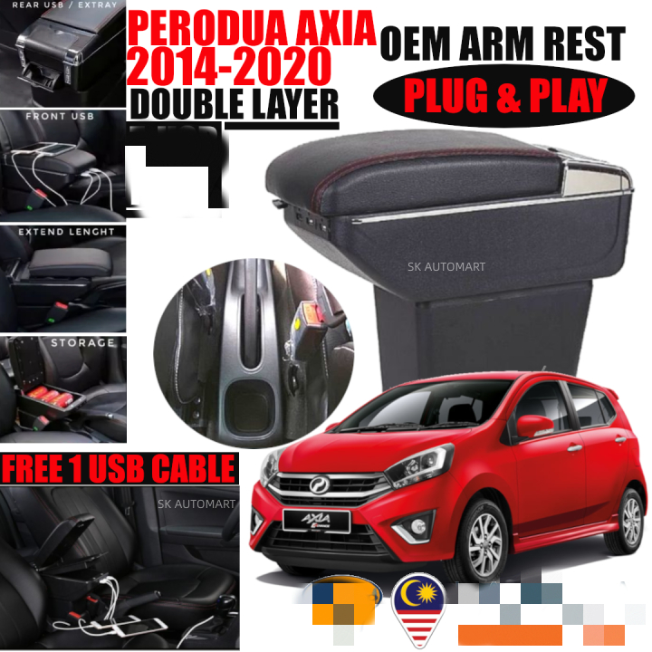 Perodua Axia (2014-2024) Car Arm Rest 9-Usb Port Armrest Console Box ...