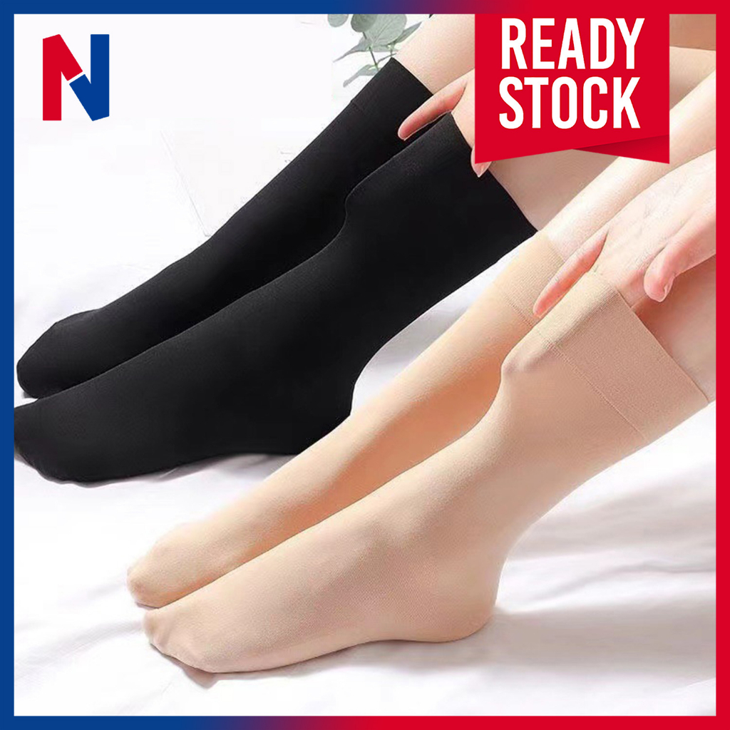 [NOVII] 1 Pair Stoking Muslimah Women Socks Silk Plain Socks Stoking ...