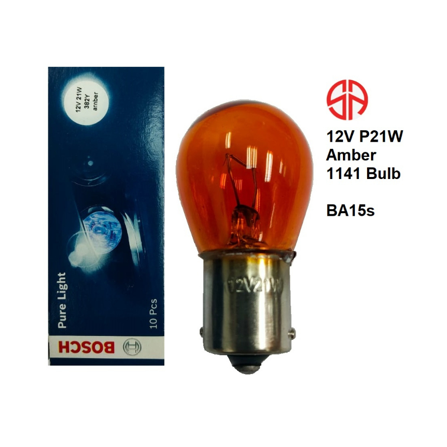 12V P21W 1141 Bulb Amber BA15s Bosch 1987302239 Front Rear Turn Signal ...