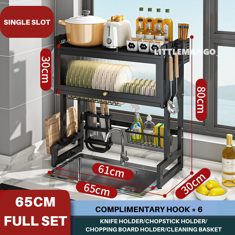 Stainless Steel Rack Dish Rack With Cover Kabinet Dapur Rak Pinggan ...