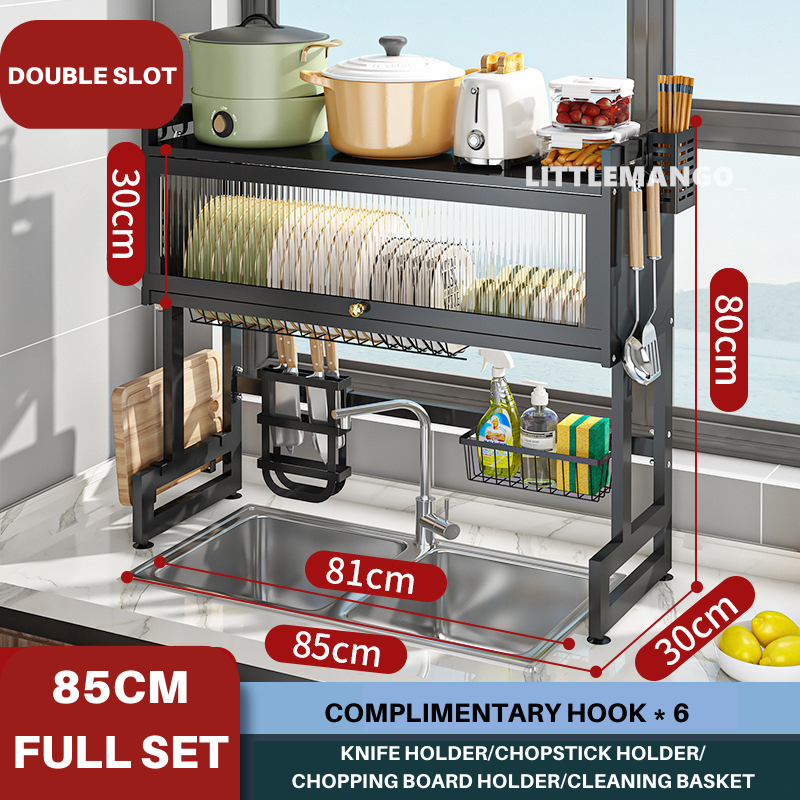 Stainless Steel Rack Dish Rack With Cover Kabinet Dapur Rak Pinggan ...