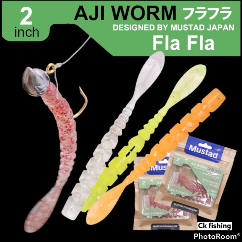 MUSTAD AJI Worm FLA-2 (2inch) 50mm Rubber Soft Plastic Lure / umpan getah / Soft Rubber Lure ...