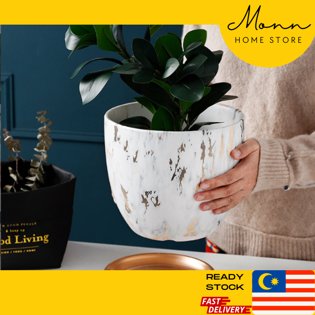 [READY STOCK] MONN Norwegian Big White Marble Round Ceramic Pot for ...
