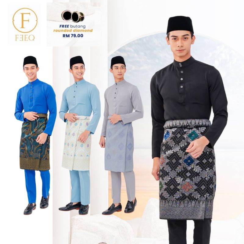 [1] BAJU MELAYU FEEQ - Baju Melayu Cekak Musang Slim Fit Free Butang ...