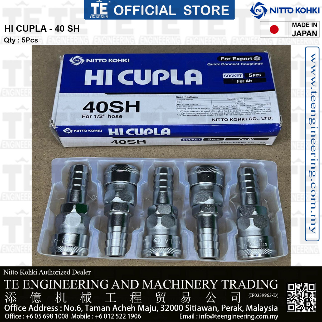 NITTO KOHKI 40SH Type Pneumatic Air Quick Coupler 5Pcs Per Box (HI CUPLA 40 SH) | Shopee Malaysia
