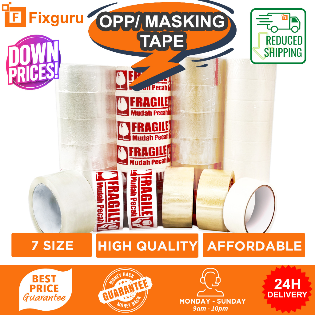 Fixguru - OPP Tape Fragile Tape 48/45/24mm Packaging Tape & Cutter ...