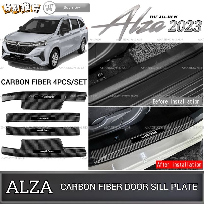 AMAZING PERODUA NEW ALZA 2022-2024 CAR FULL CARBON FIBER DOOR STEP DOOR ...