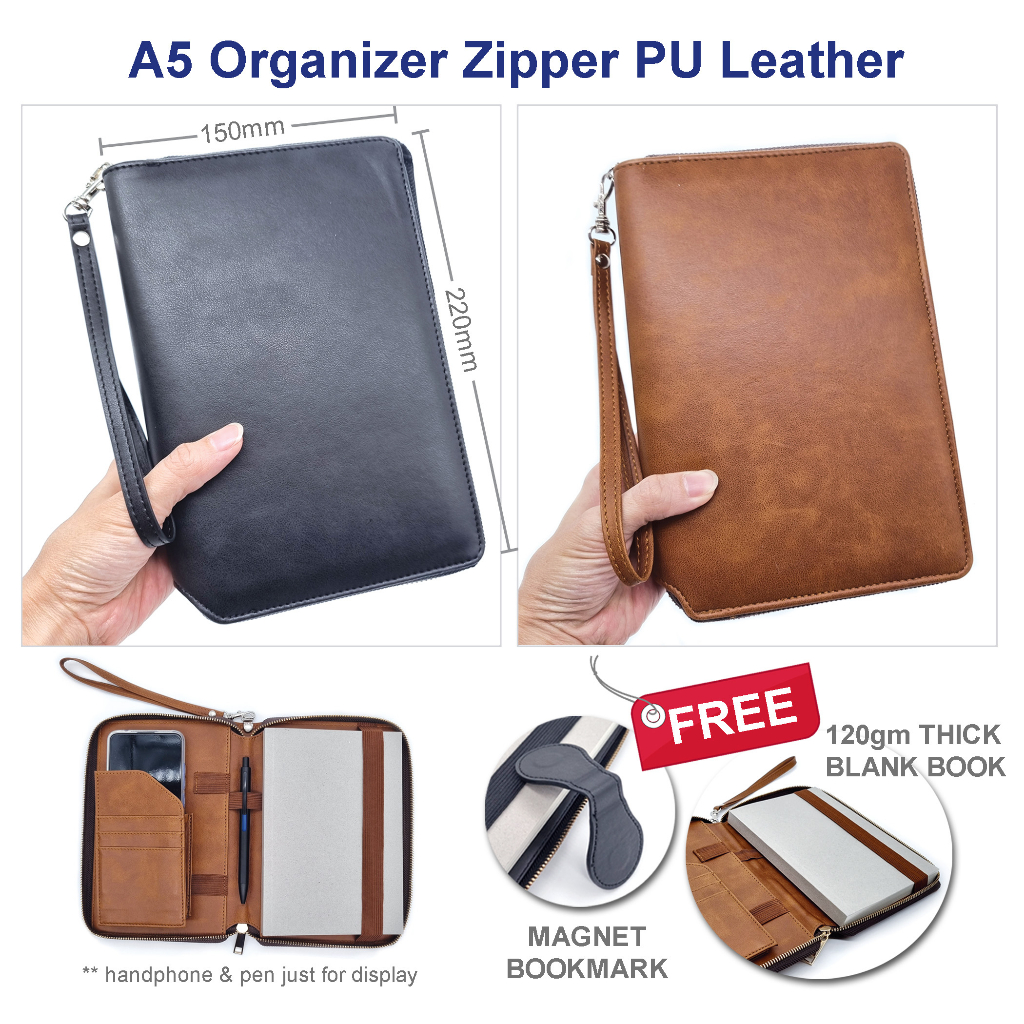 [Ready Stock] Premium Leather Zipper Organizer Cover with handy holder ...
