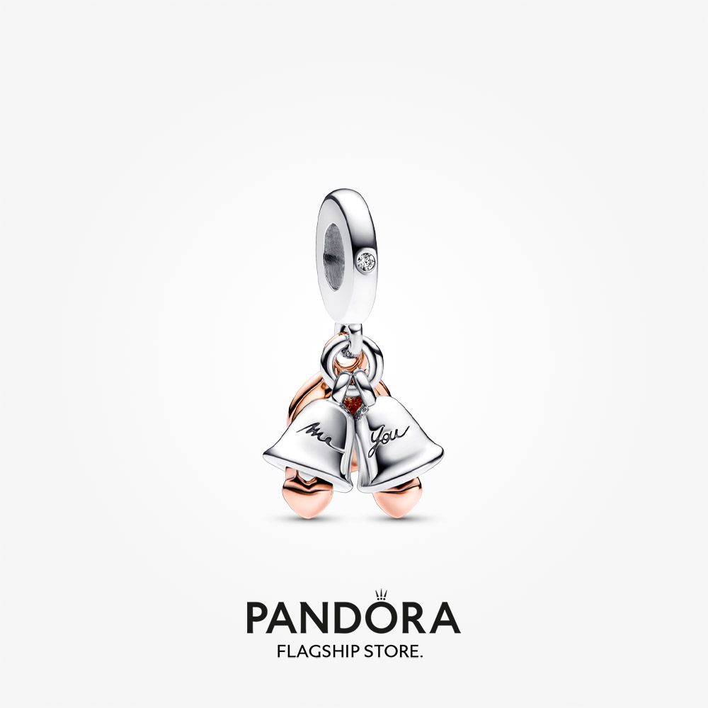 Pandora Two-tone Wedding Bells Double Dangle Charm (14K Rose Gold ...