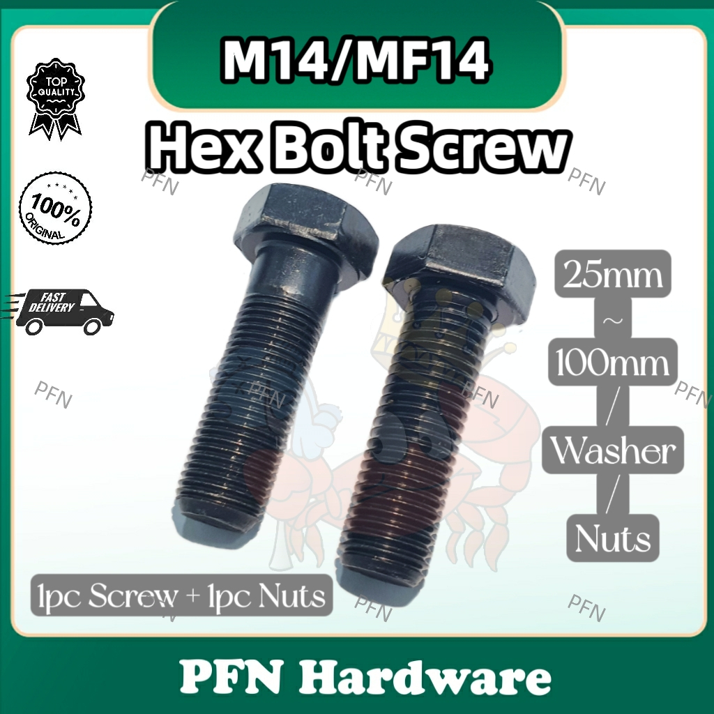 M14 Hex Bolt (25MM - 100MM) High Tensile (Black S. Steel) Hexagon Bolt ...