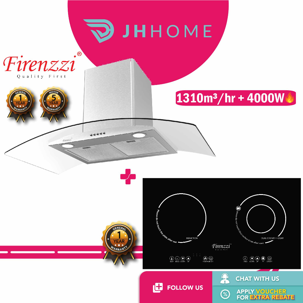 Frenzy Designer Cooker Hood with Firenzzi Induction (1310m/hr) FCH-6023 ...
