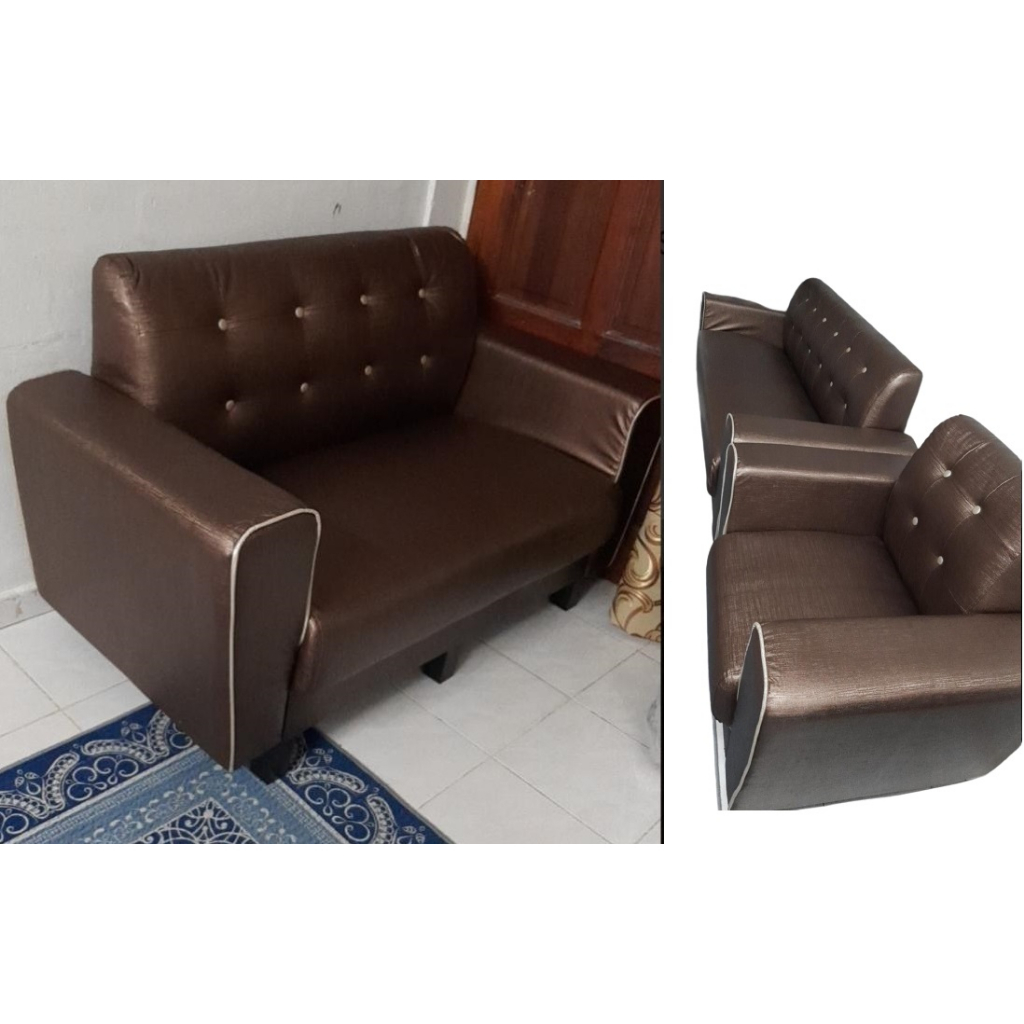 PVC 1+2+3 Seater Dark Brown Sofa Set | Shopee Malaysia