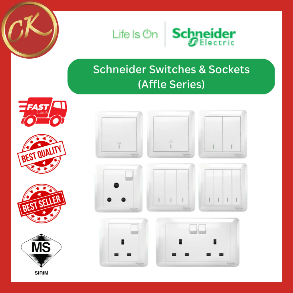 Schneider Affle Plus 1G 2G 3G 4G 20A DOUBLE POLE Switches 13A 15A ...