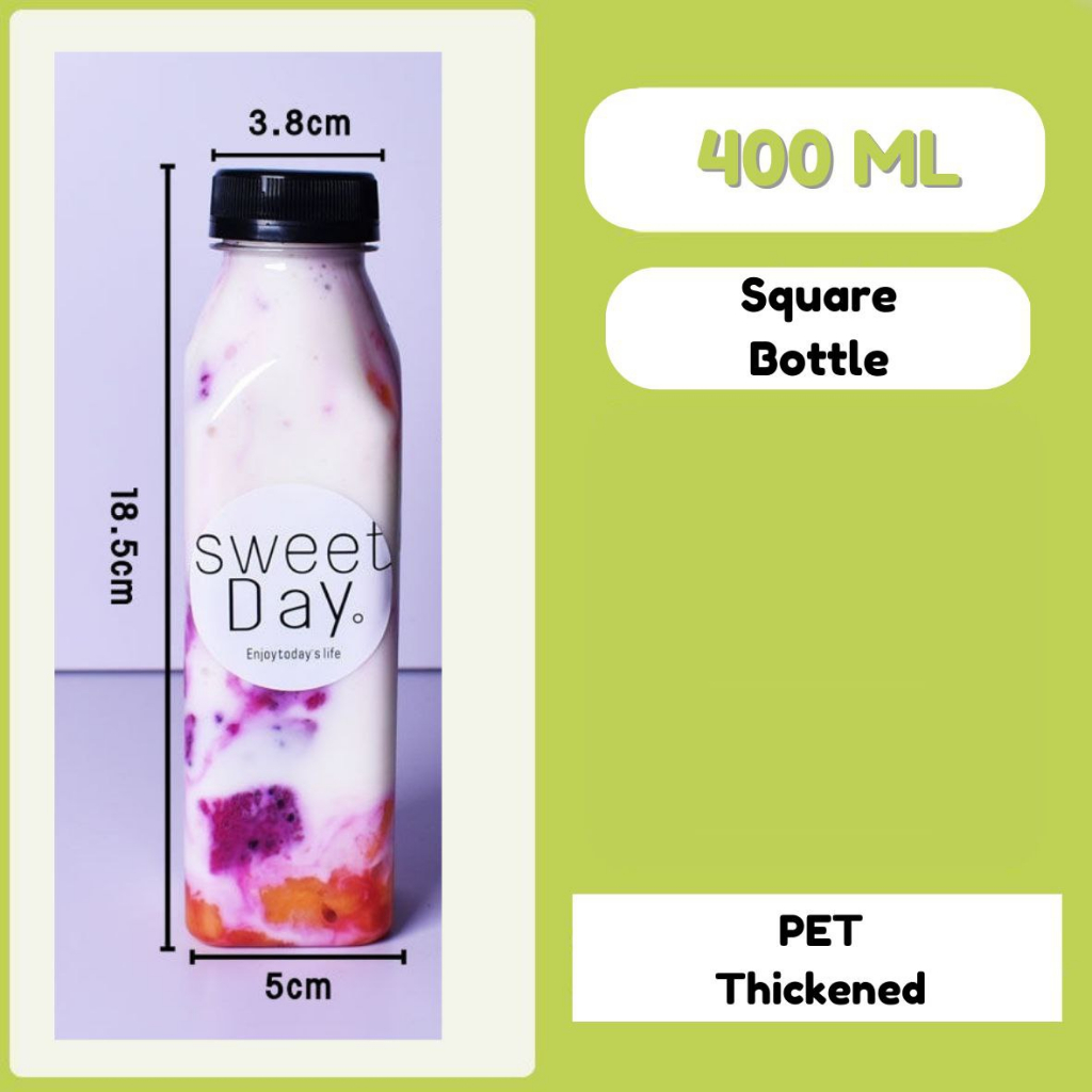RORA - 300 ML Disposable Drink Bottle PET Flat Square l Botol Milk Tea ...