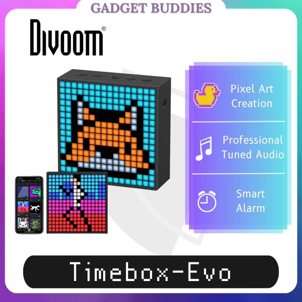 Divoom TimeBox Evo Pixel Art Bluetooth Speaker | Smart Alarm | Social ...