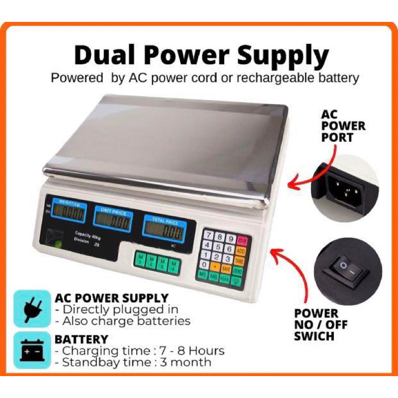 40kg Electronic Digital Price Computing Rechargeable Supermarket ...