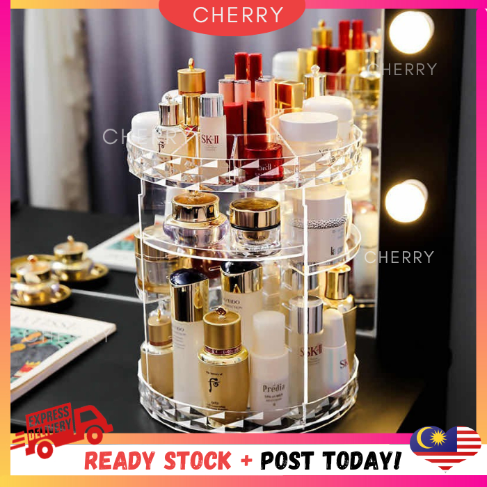 🍒CHERRY🍒 360 Rotating Makeup Organizer Makeup Transparent Storage Box ...