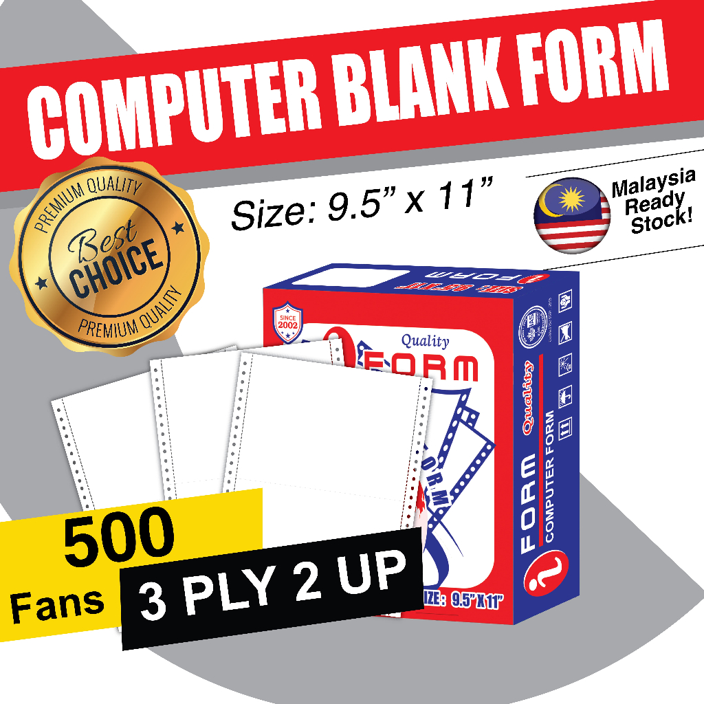 COMPUTER BLANK FORM 3PLY 2UP 500 FANS (W/W/W) ALL WHITE / NCR ...