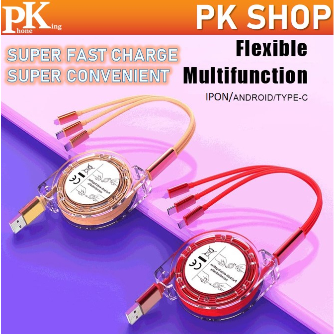 3 in 1 Durable Retractable Cables/ 3A Fast Charging Data Cable Cord ...
