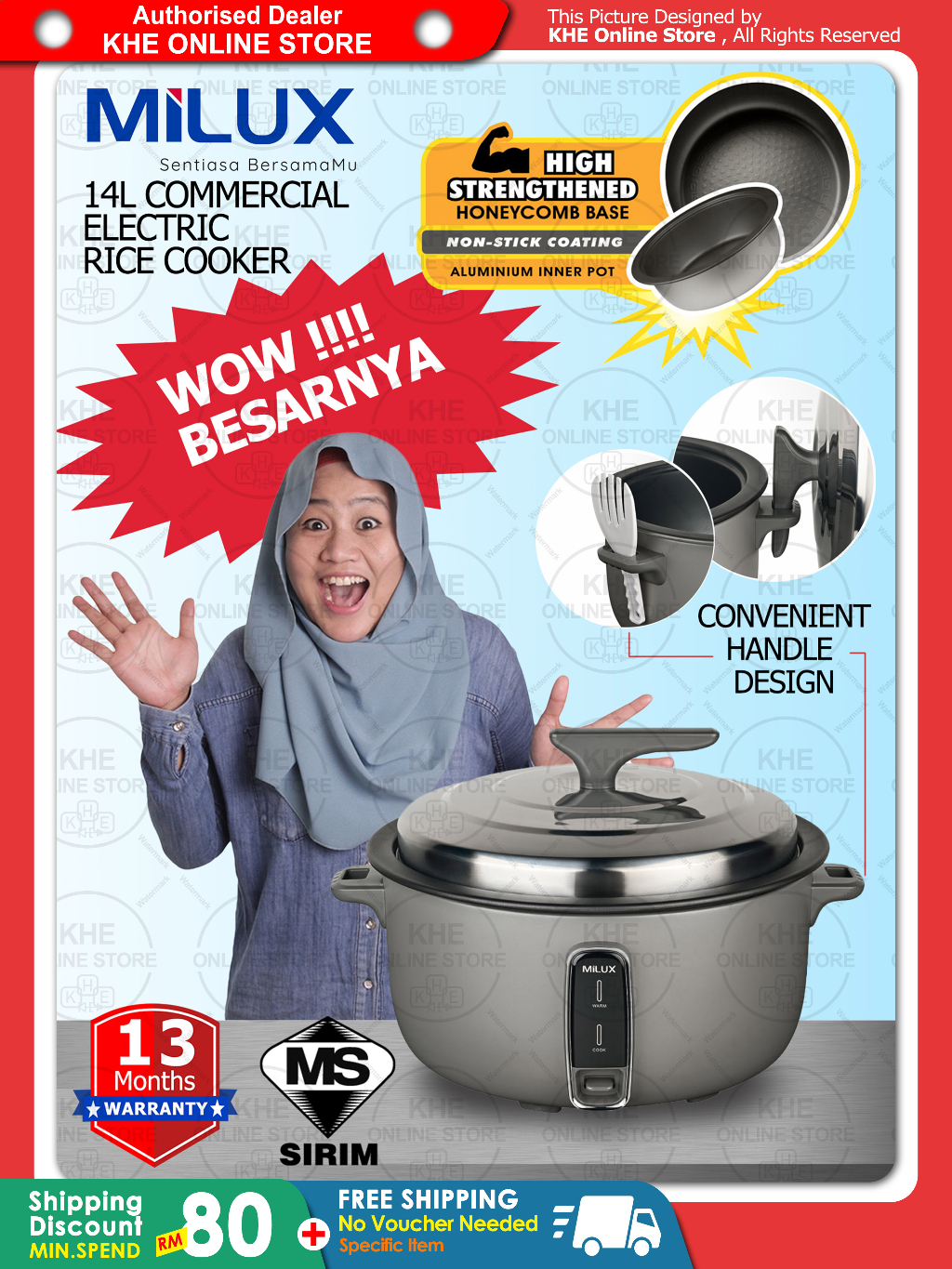 Milux 14L (76 persons) Commercial Rice Cooker Periuk Nasi Elektrik Saiz ...