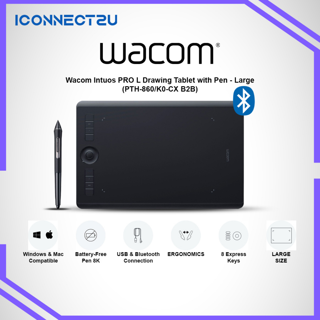 Wacom Intuos Pro PTH-860/K0-CX 8K Pen Tablet with Bluetooth (Large ...