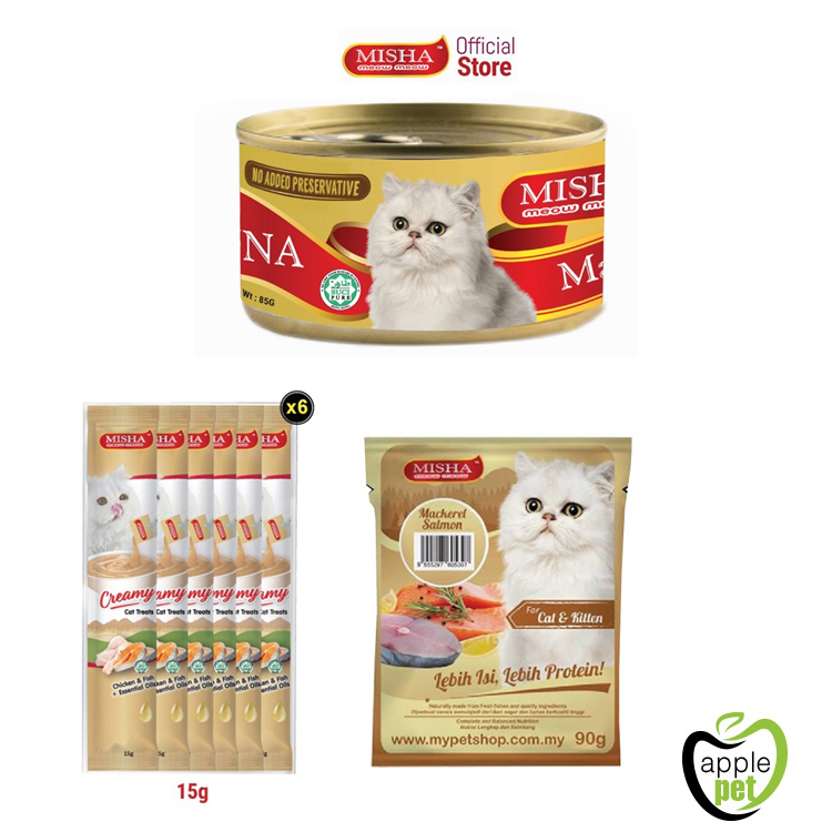 MISHA Cat Pouch Wet Food / Makanan Kucing 90g /Creamy Cat Treats ...