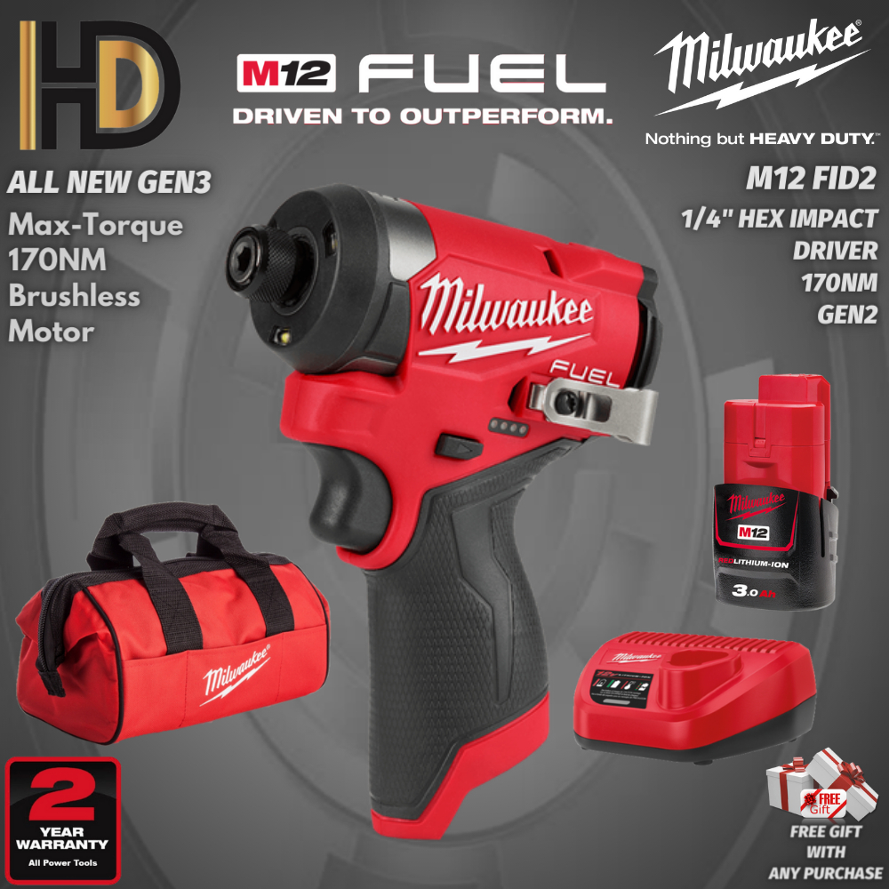 Milwaukee M12 FID2 Fuel 1/4" Hex Impact Driver 170NM / Gen3 Impact ...