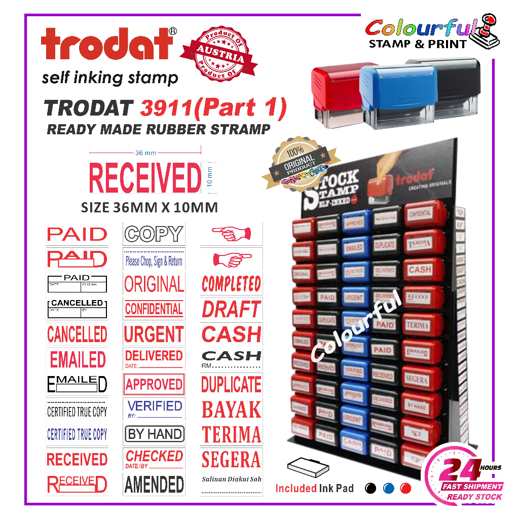 TRODAT 3911 STOCK STAMP / OFFICE STAMP 100% HIGHT QUALITY Part 1 | Shopee Malaysia