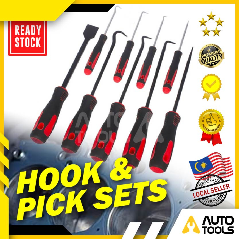 Hook & Pick Set O Ring Oil Seal Gasket Puller Remover Tools /9pcs(With Scraper)/5pcs(Silver ...