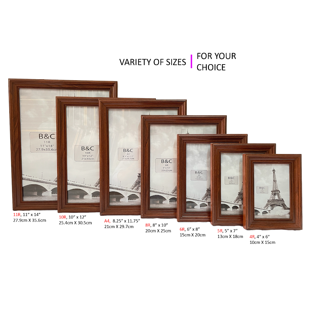 Photo Frame Size 4R / 5R / 6R / 8R / A4 / 10R / 11R / - Brown Color(1pc) | Shopee Malaysia