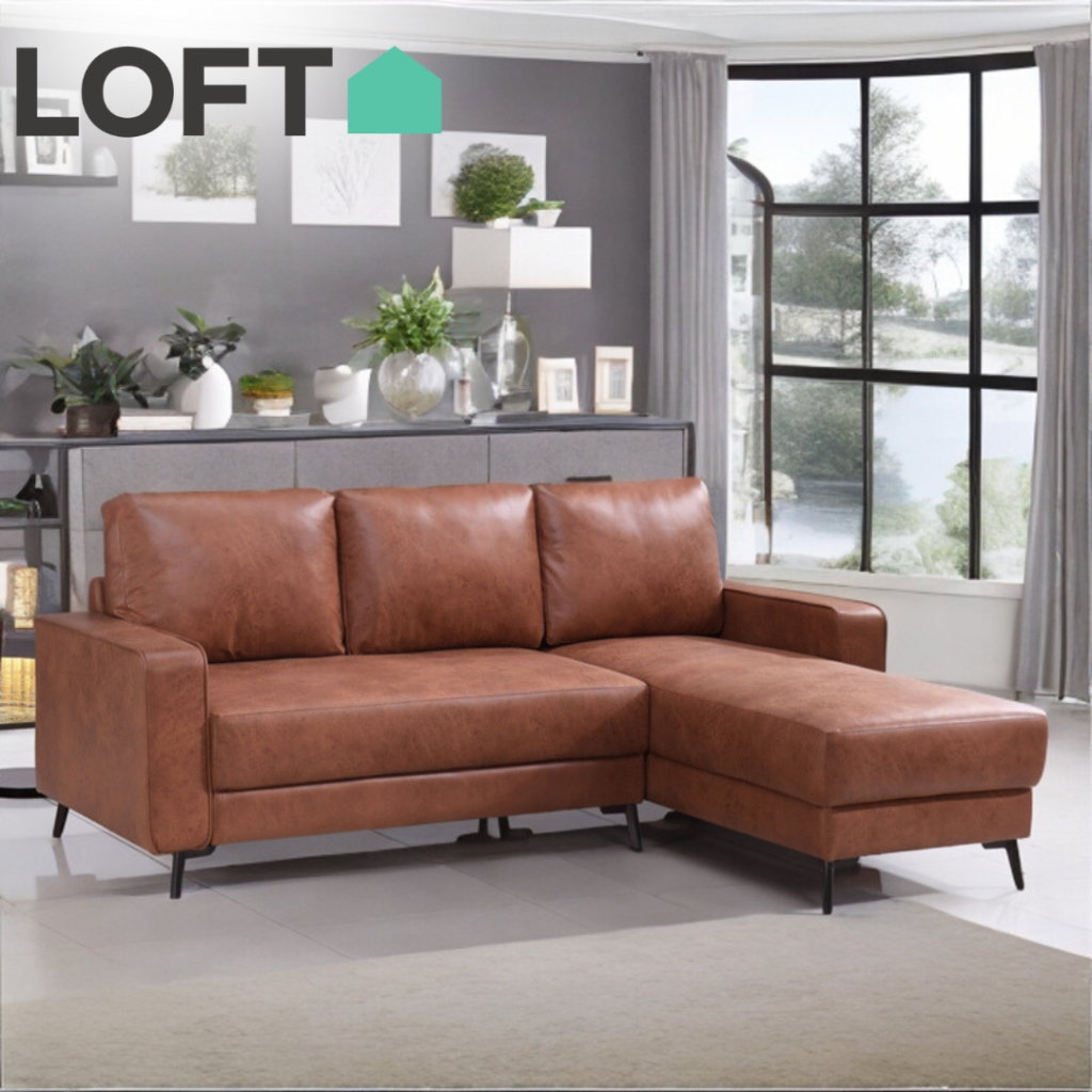 LOFT Living MIRZA L Shaped 3 Seater Leather look synthetic fabric Sofa-Grey | Shopee Malaysia