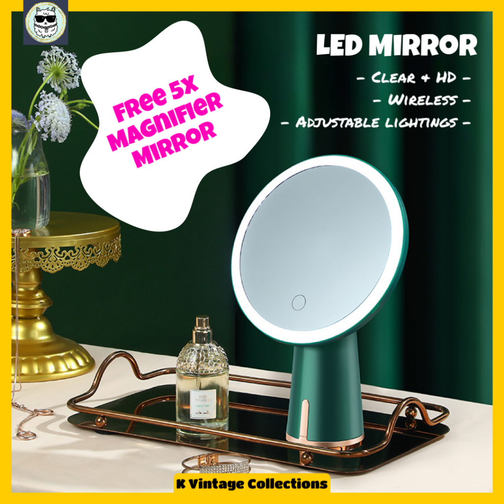 [Free Gift] Wireless Rechargeable Makeup LED Mirror Round Touch Screen ...