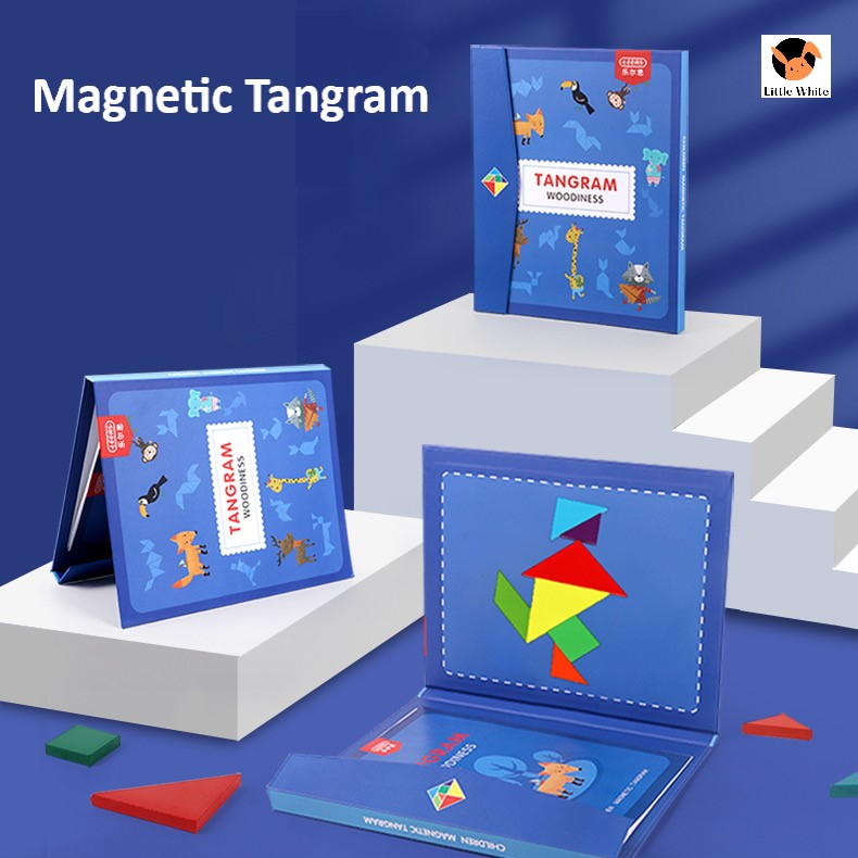 Kids Magnetic Wooden Tangram Puzzle Portable Toy Early Learning 儿童磁性七巧板 ...