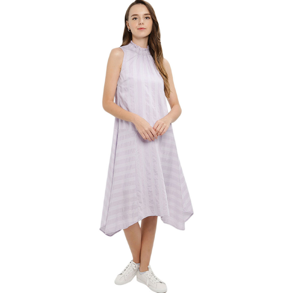 ELLE APPAREL Smocked Neck Striped Irregular Hem Midi Dress EC100456 ...