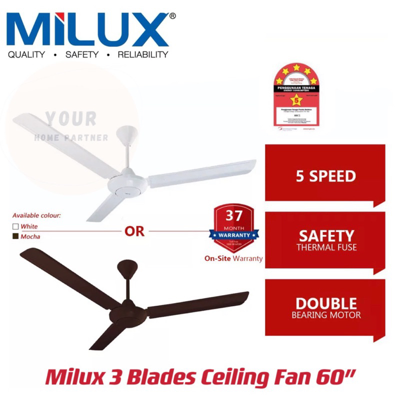 Milux 3 Blades Ceiling Fan Regulator MCF6001 White / MCF6001M Mocha ...